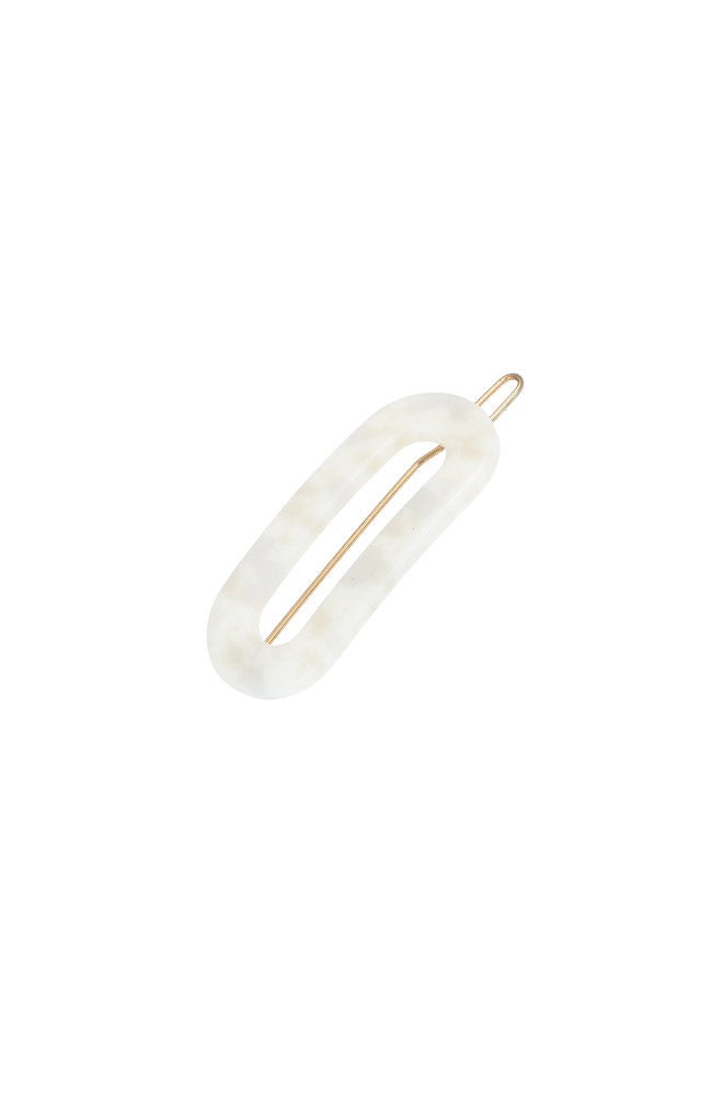 Mini Oval Tige Boule Barrette, White Acetate Hair Clip | France Luxe