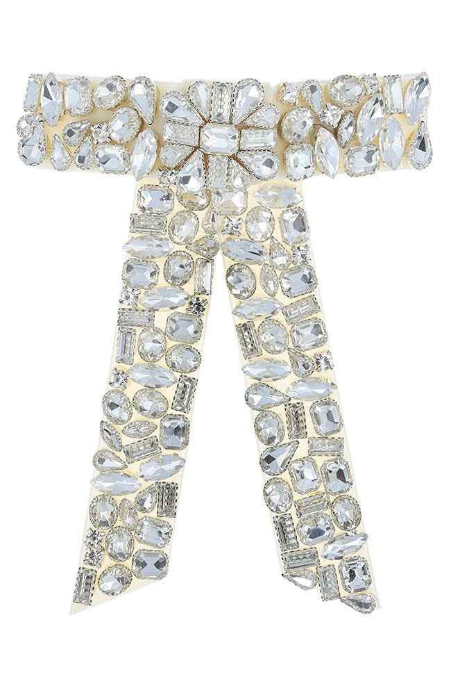 Melanie Bow Barrette, white with large clear crystals | L. Erickson ...
